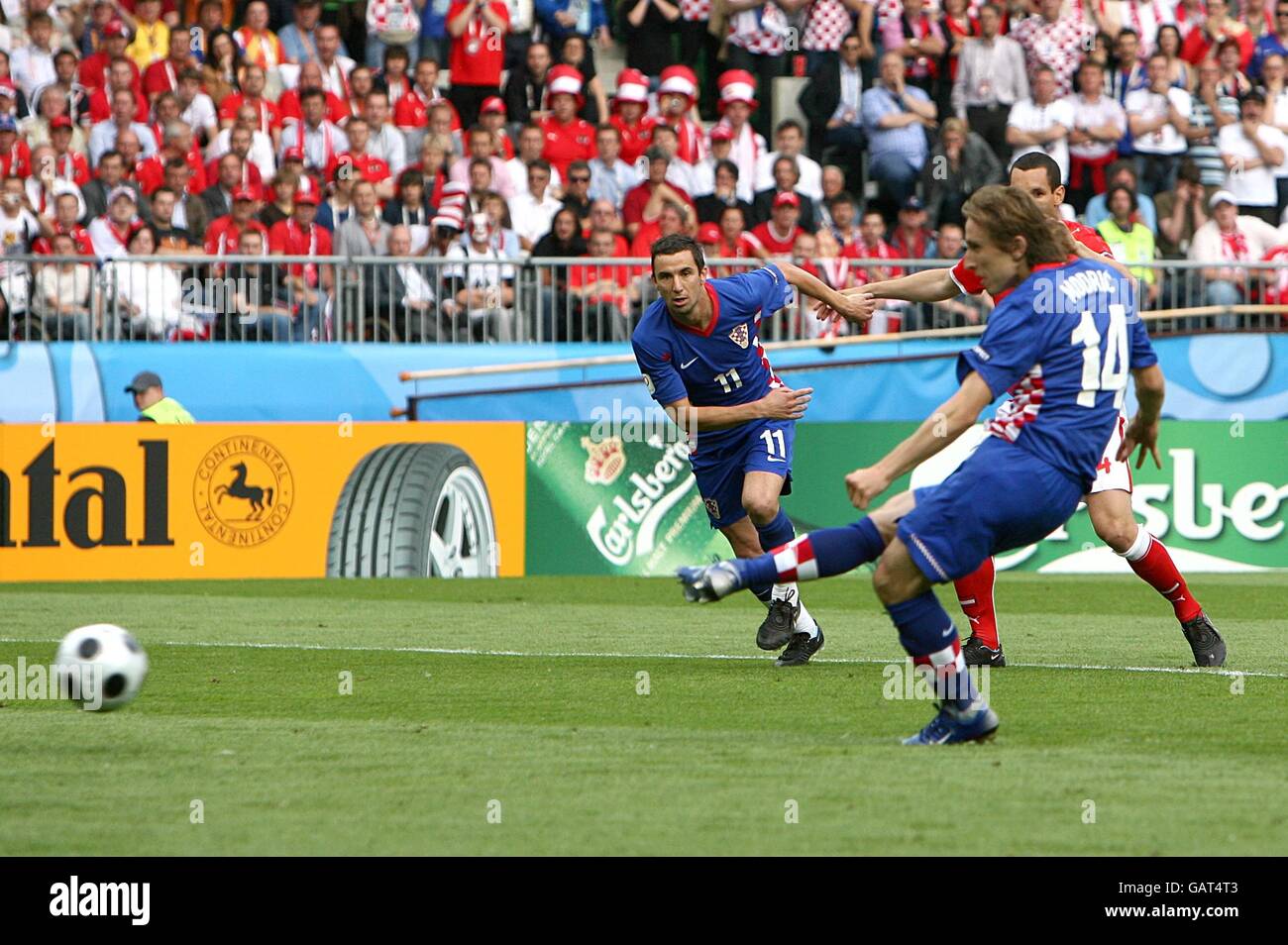 Croatia's Luka Modric scores his sides opening goal of the game from ...