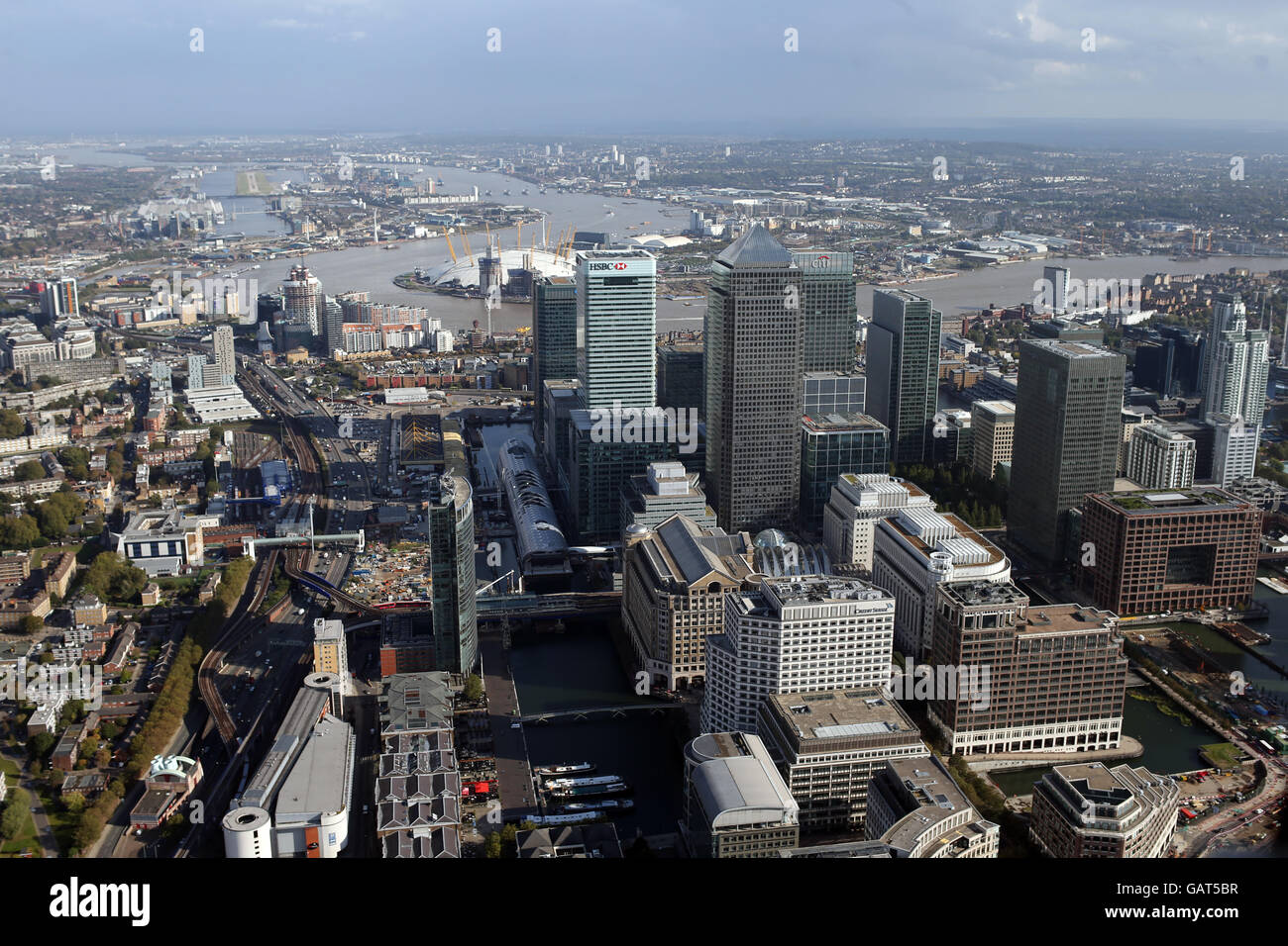 a view of london docklands skyline from a helicopter Stock Photo - Alamy