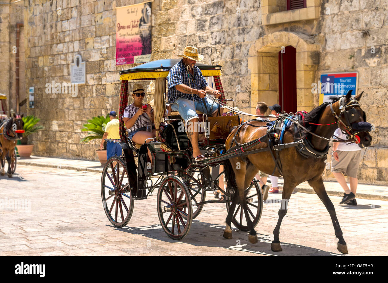 Malta, Mdina: Karrozzin, the traditional Maltese horse drawn cab ...