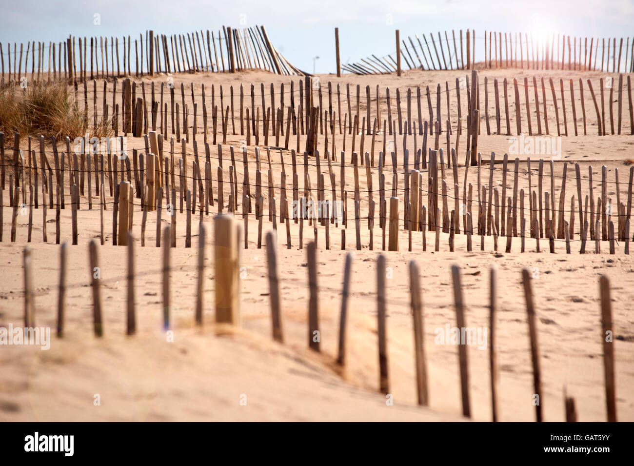 Sand trap fencing on Liitlehaven beach, South Shields, South Tyneside ...
