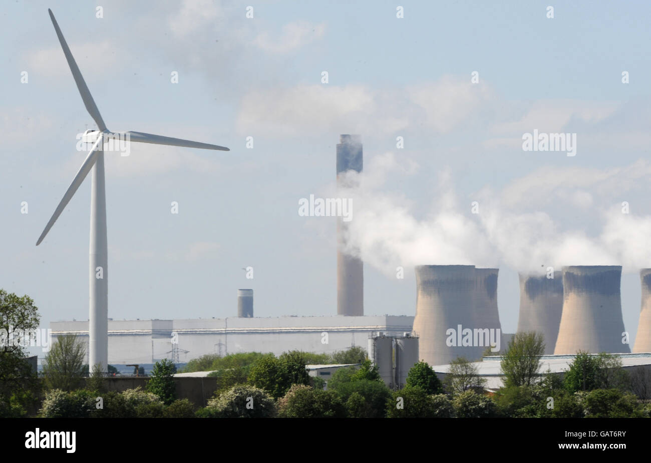 Wind turbines and power station Stock Photo - Alamy