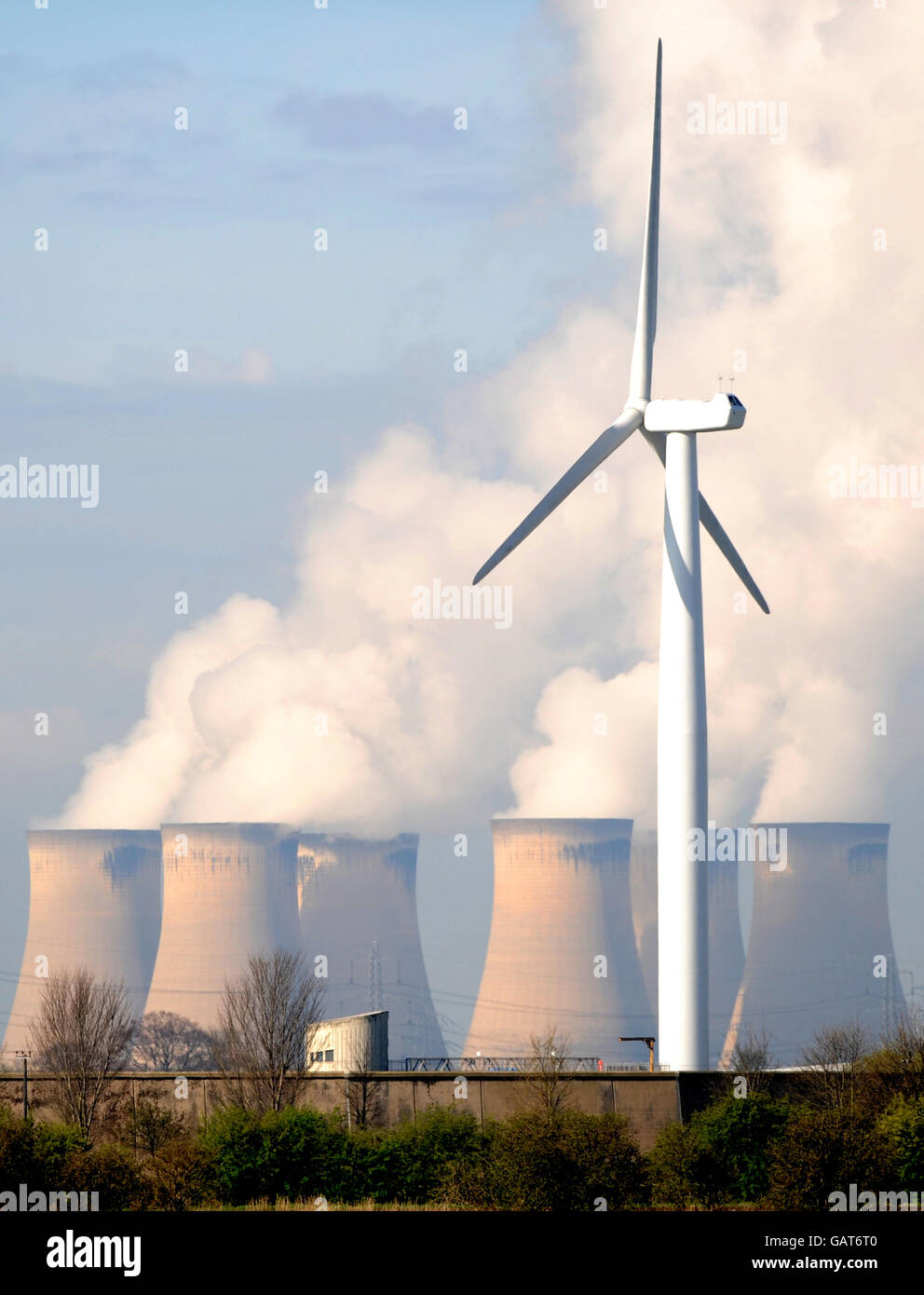 Wind turbines and power station Stock Photo - Alamy