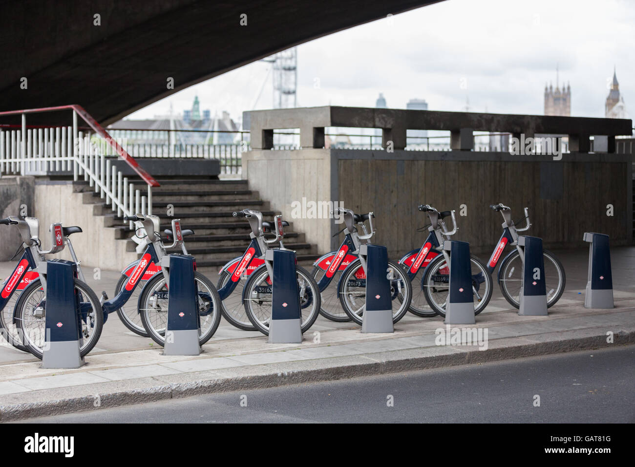 Santander cycle station, Embankment London Stock Photo - Alamy