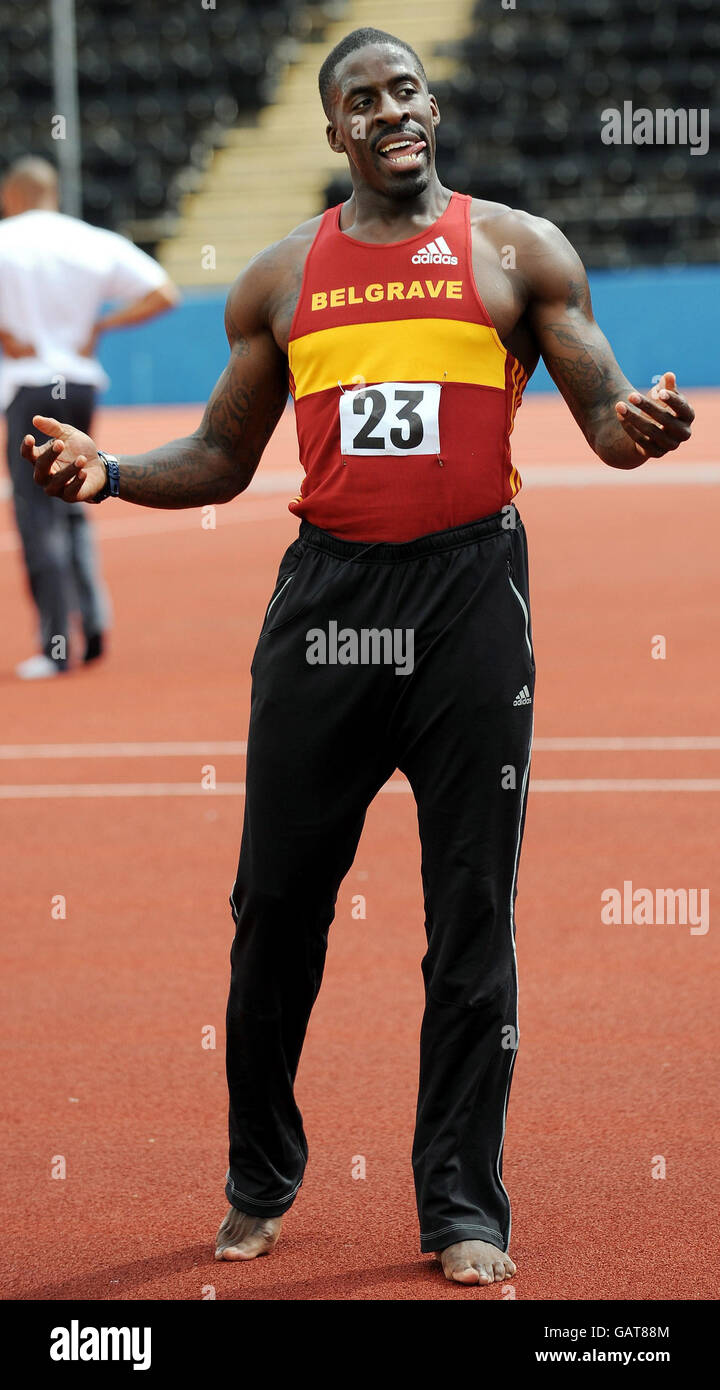Dwain Chambers after winning the 100m event during the South of England ...