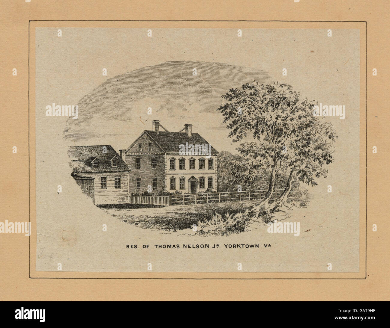 The residence of Thomas Nelson Jr. in Yorktown, Virginia, is depicted ...