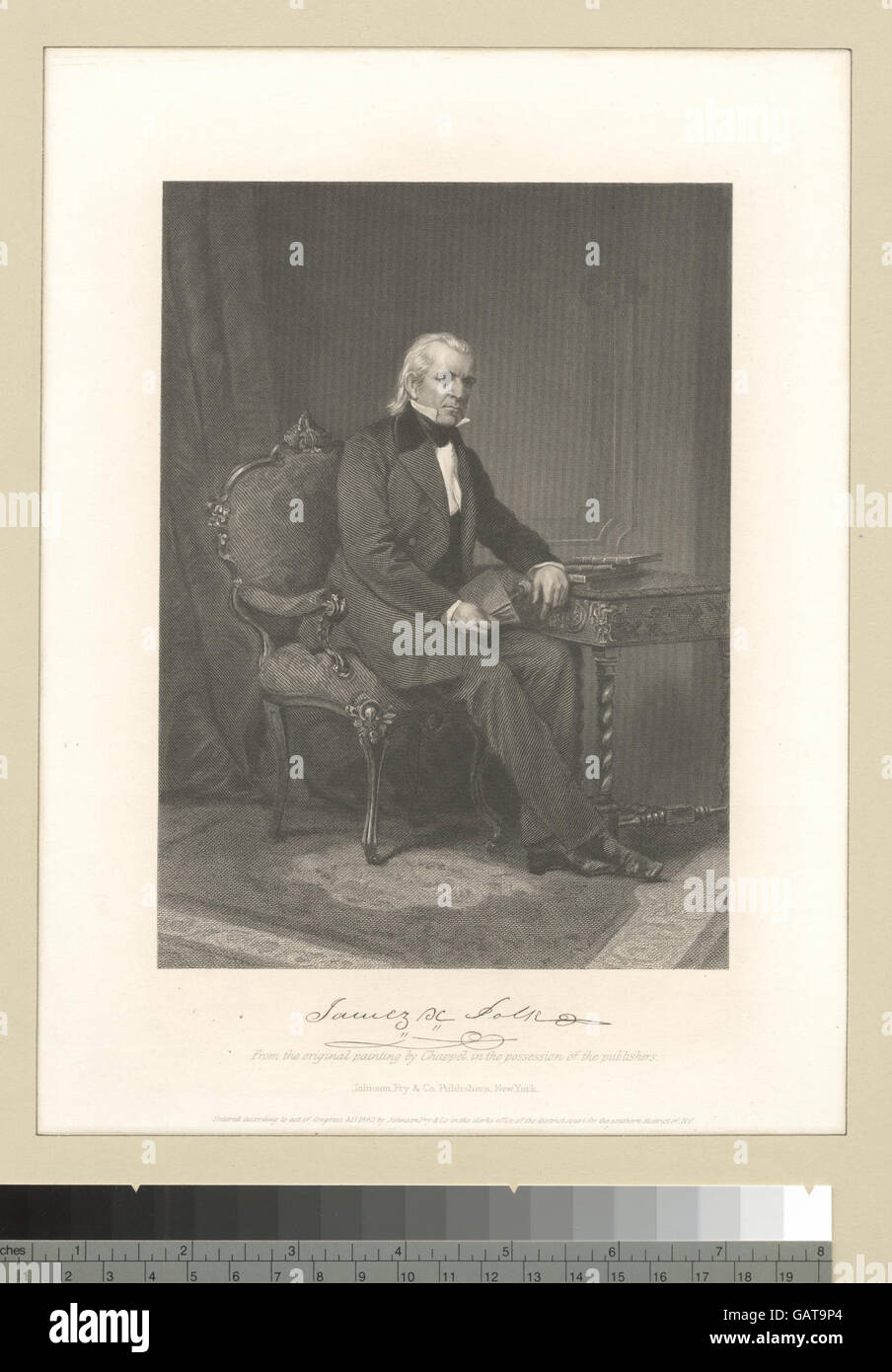 This historical portrait depicts James Knox Polk, the 11th President of ...