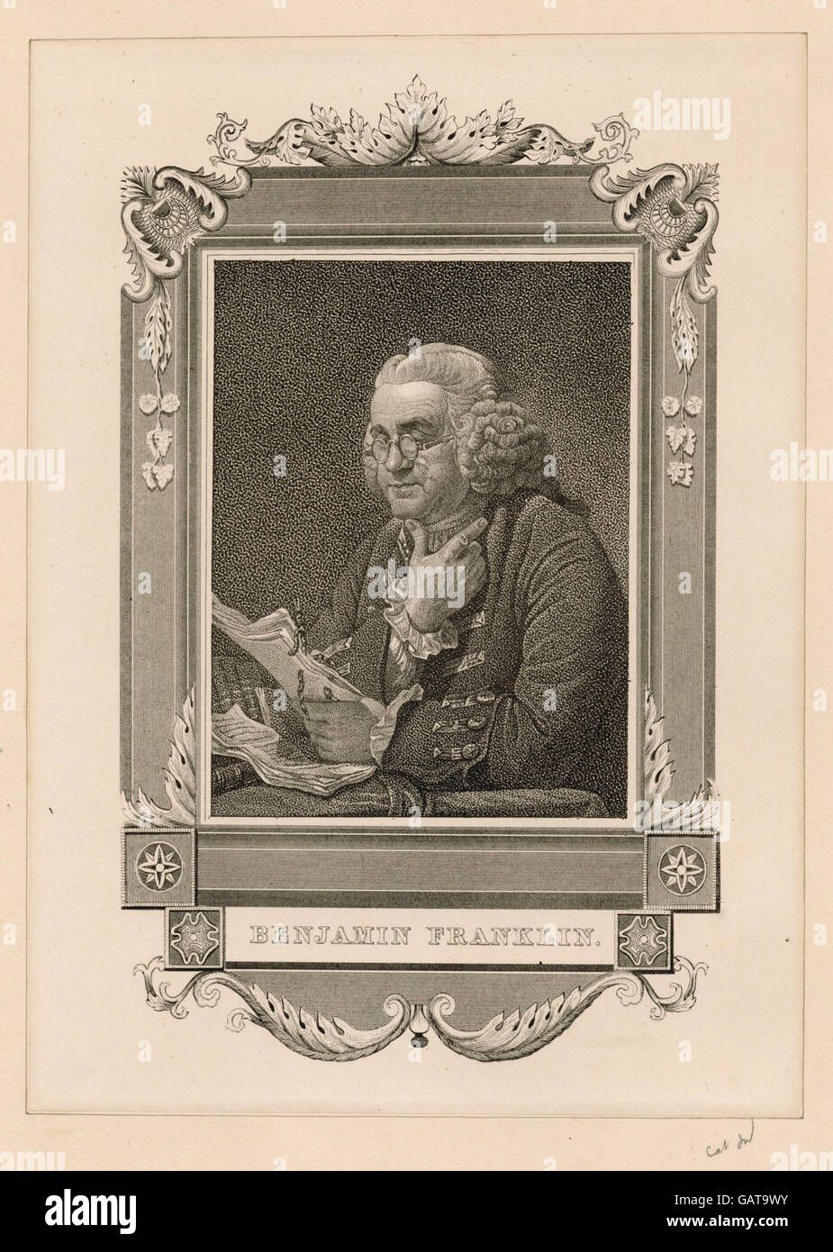A historical portrait of Benjamin Franklin, one of the Founding Fathers ...