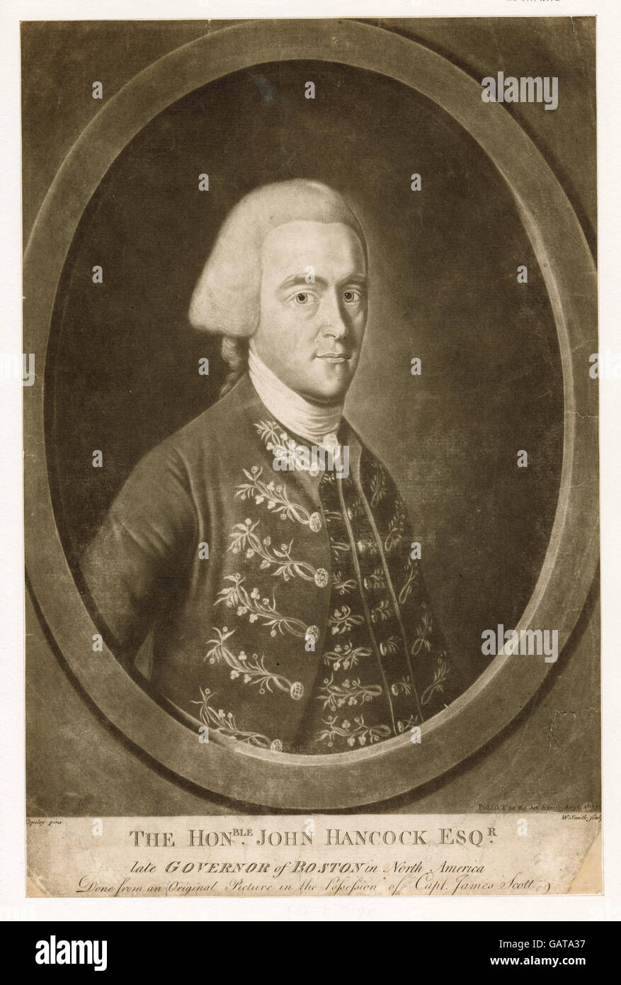 This historical image portrays John Hancock, a prominent figure in ...