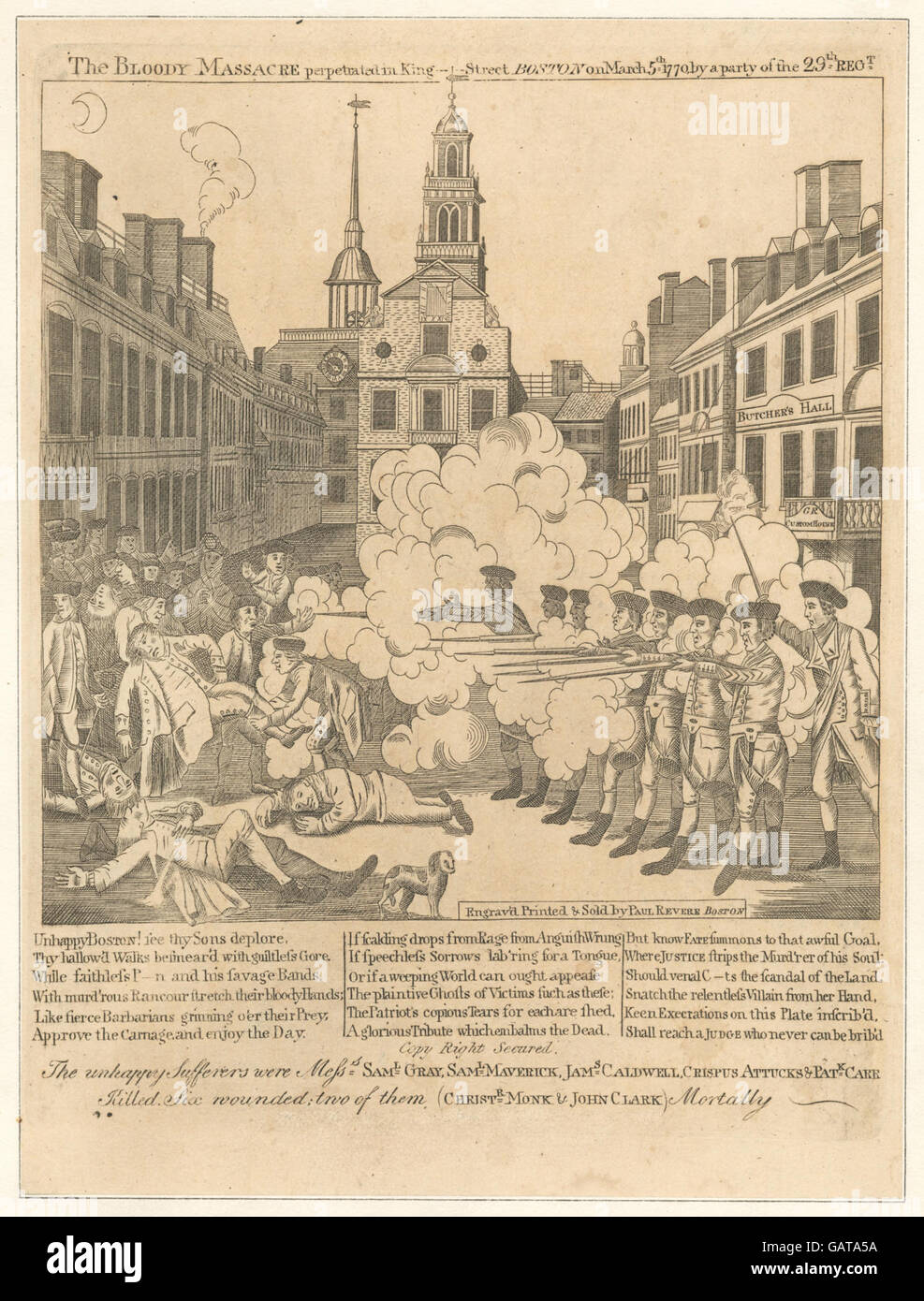 This historical image commemorates the Boston Massacre, a key event in ...