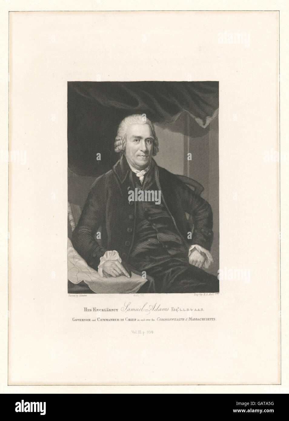 This photograph features a historical portrait of Samuel Adams, Esq., L ...