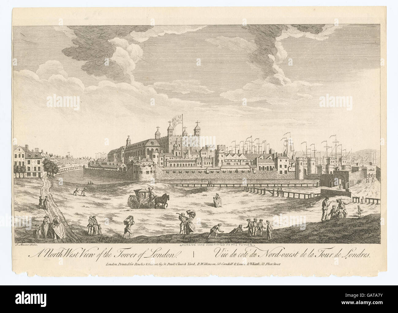 A historical view of the Tower of London from the northwest, capturing ...