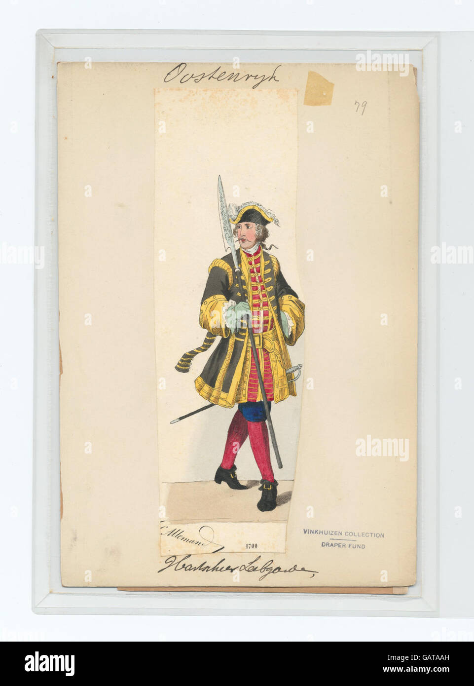 This artwork from 1700 portrays a military officer from the period. The ...