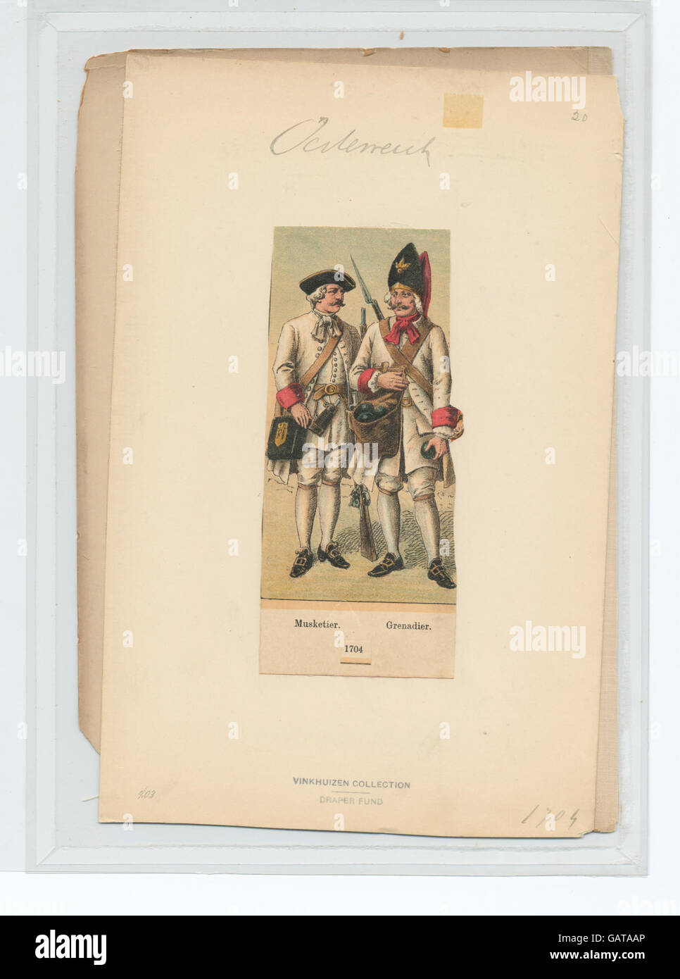 This artwork depicts a musketier and a grenadier from the early 18th ...