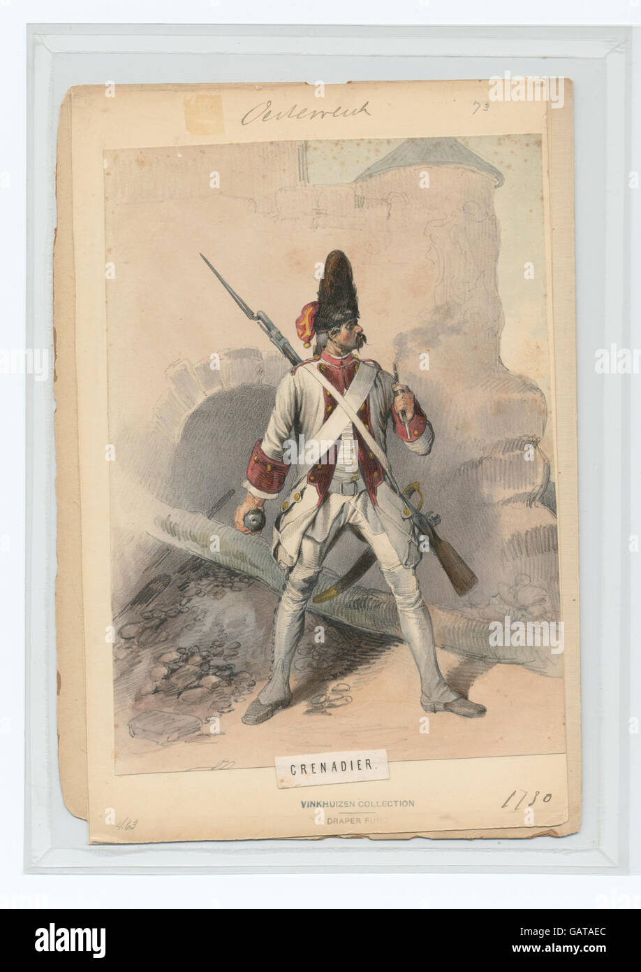 This 1730 painting depicts a Grenadier soldier, showcasing the military ...
