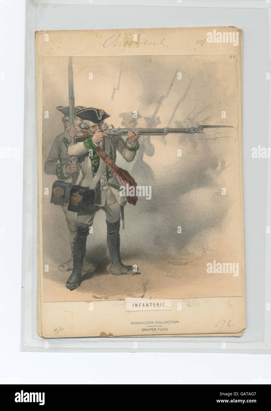 This image depicts an infantry scene from 1740, showcasing soldiers in ...