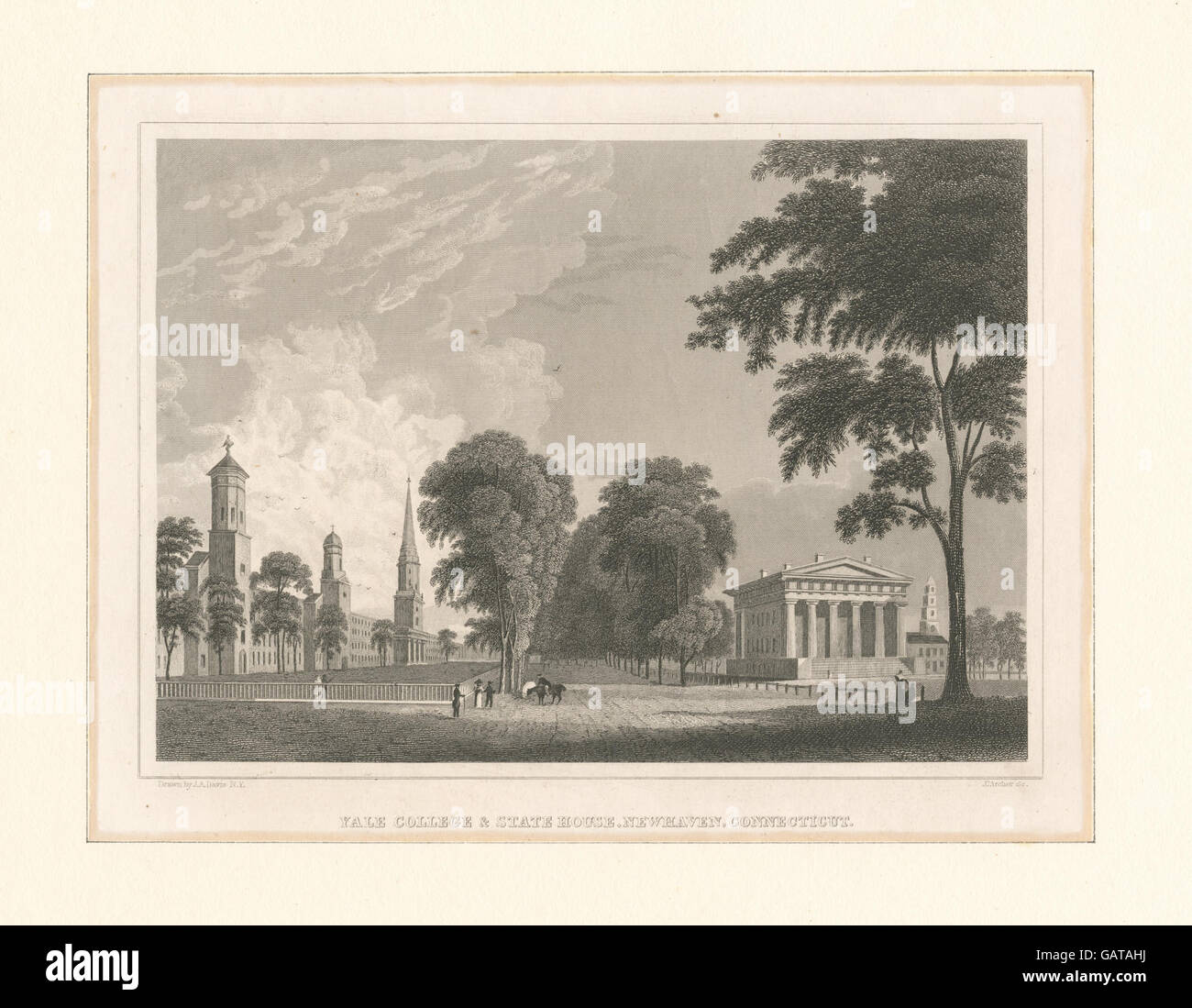 This historical image depicts Yale College and the Connecticut State ...