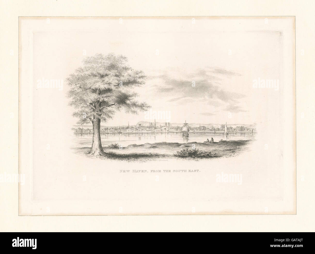 The image titled 'New Haven from the South East' captures a scenic view ...