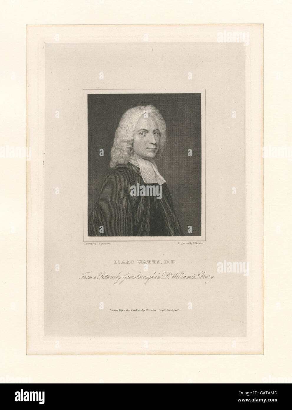 Isaac Watts (1674–1748), a renowned English hymnwriter and theologian, is depicted in this ...