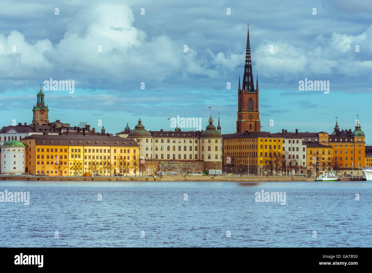 Panorama of the center of Stockholm, Gamla Stan, with water in the ...