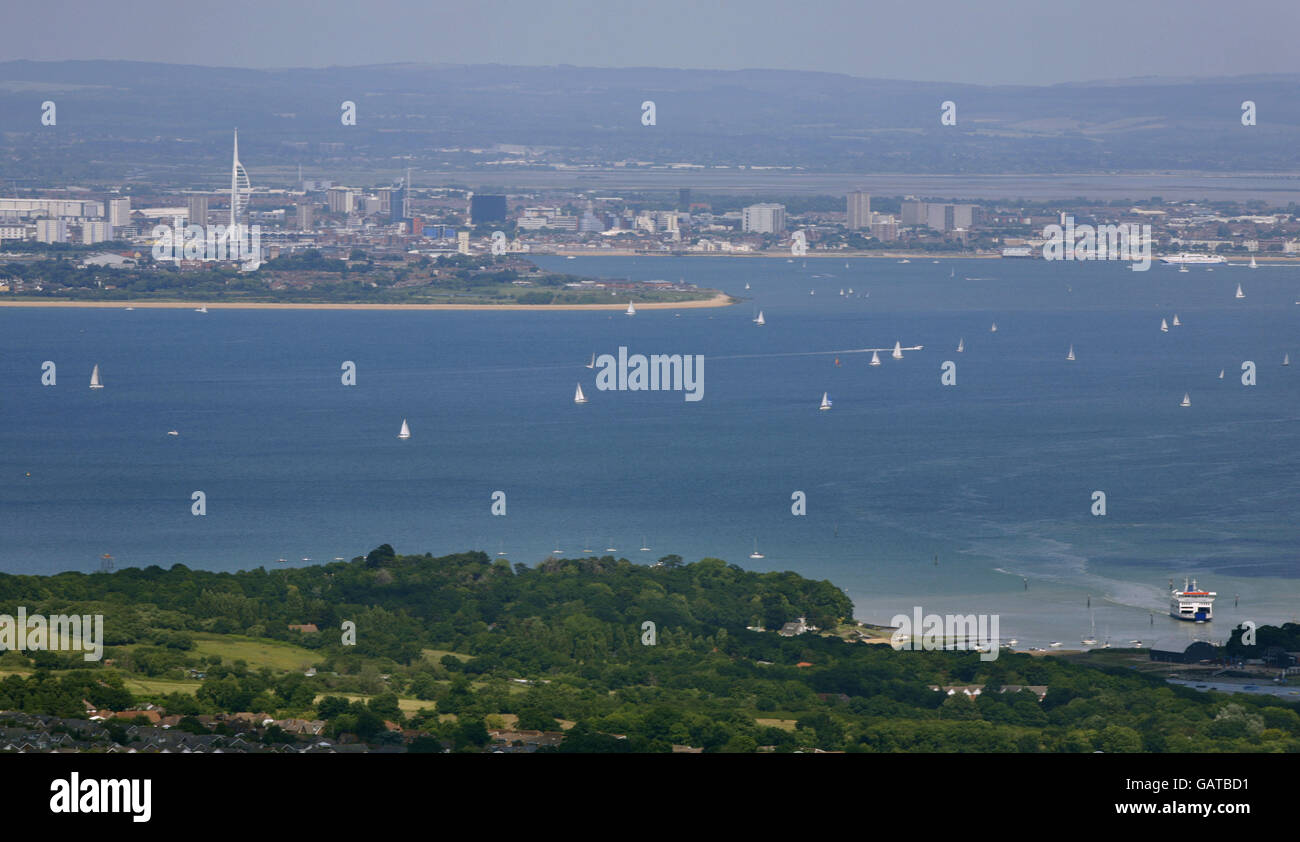 An aerial view of Portsmouth and its Spinnaker Tower looking from the ...