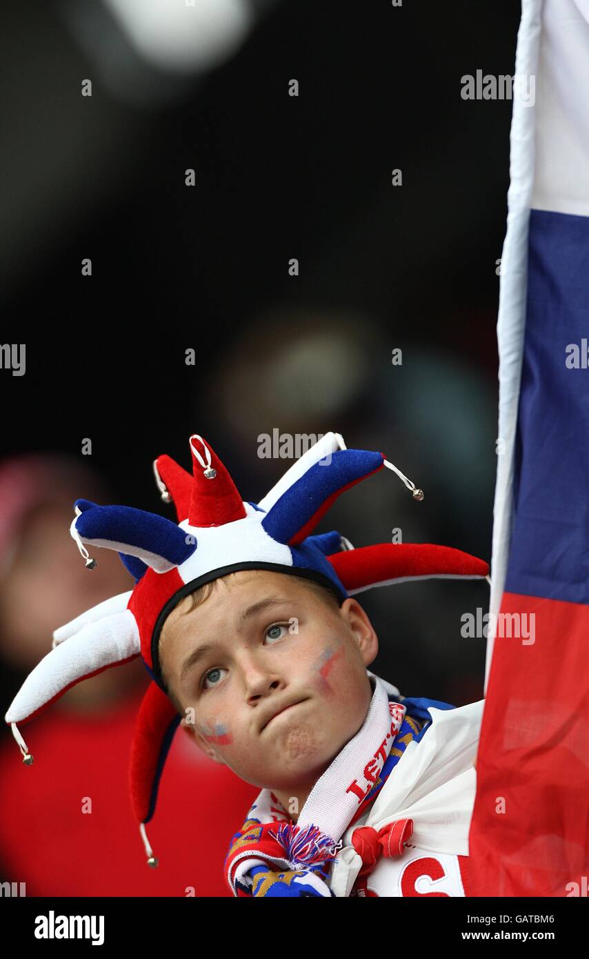 Russian fan shows his colours support in the kick off hi-res stock ...