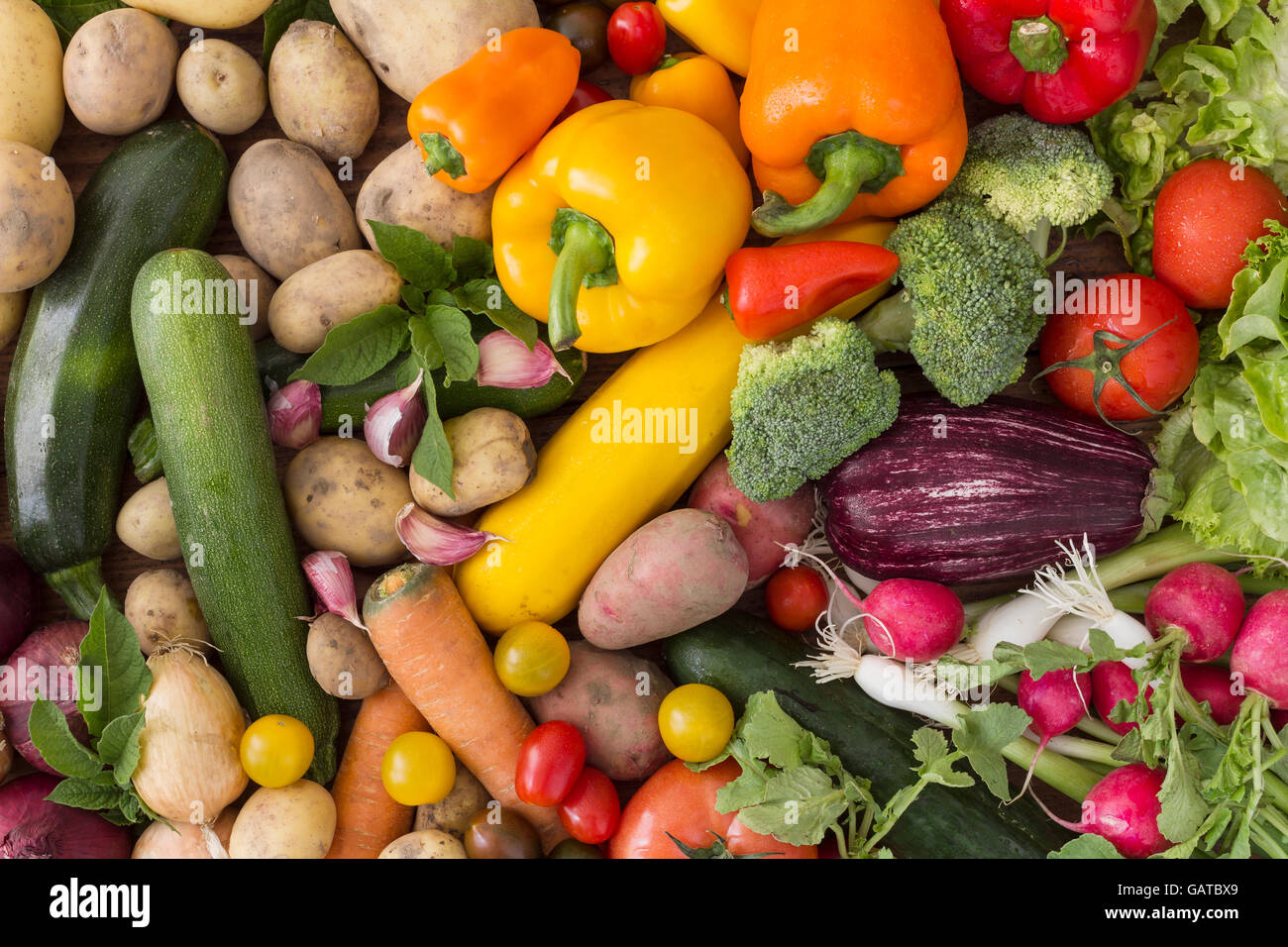 Various vegetables arranged in a colorful large group as a natural ...