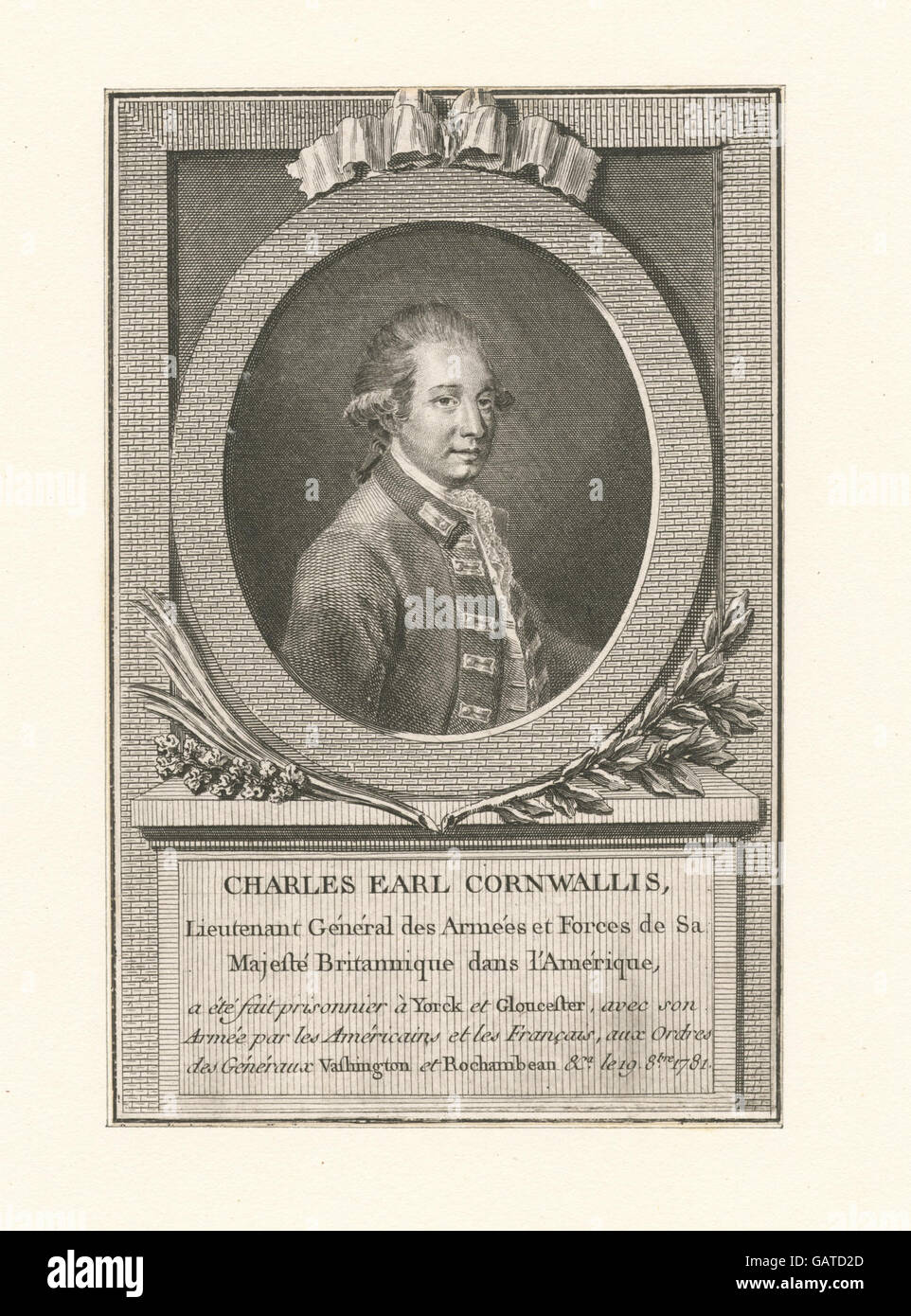 This historical portrait depicts Charles Earl Cornwallis, a British ...