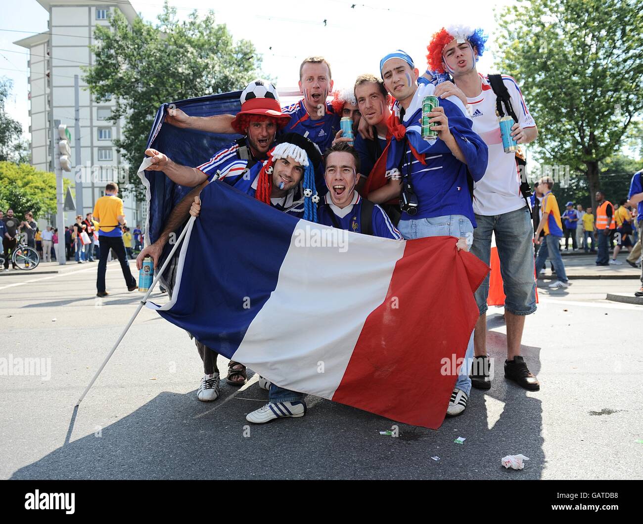 French fans show their colours and support outside the stadium prior to ...