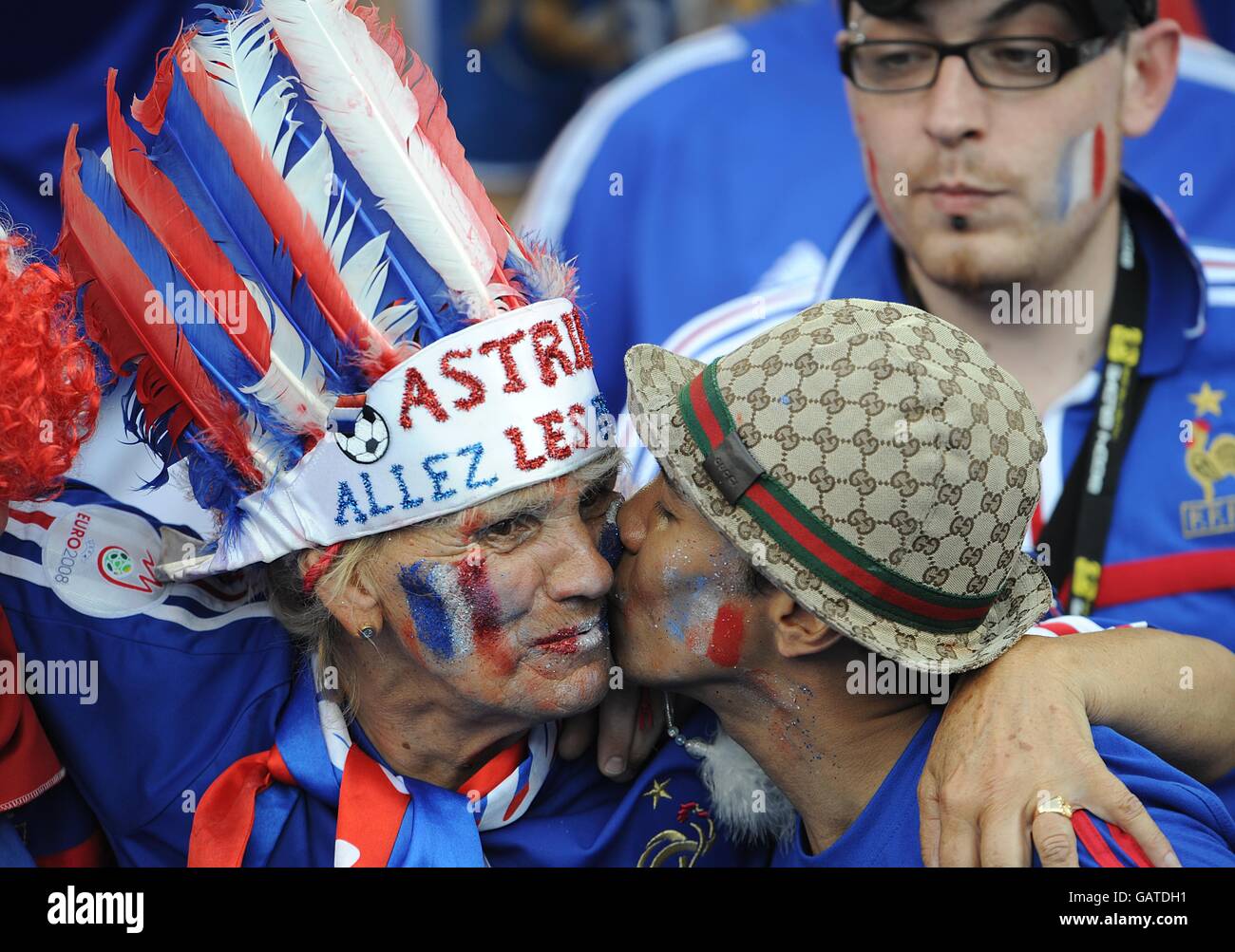 Passionate french fans await kick off at the letzigrund stadium hi-res ...