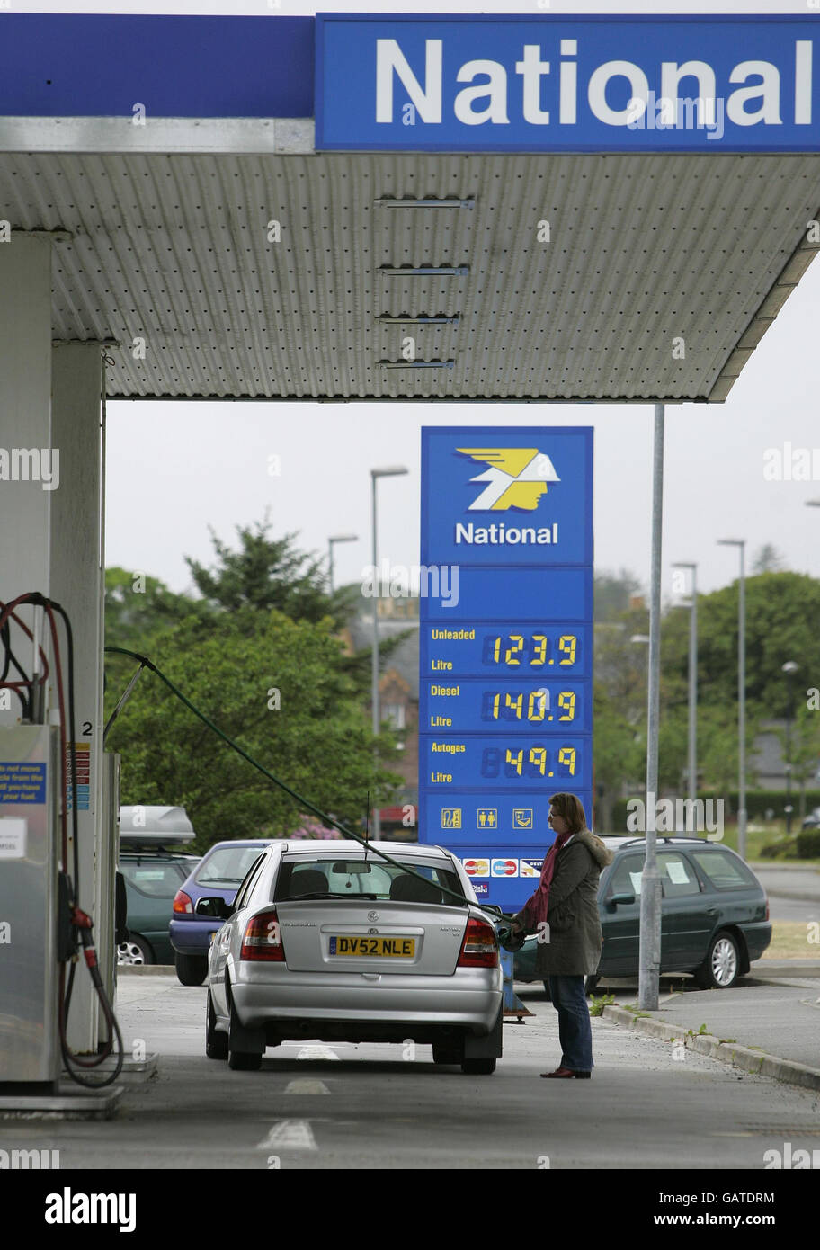 General view of the price of fuel at petrol station hi-res stock ...