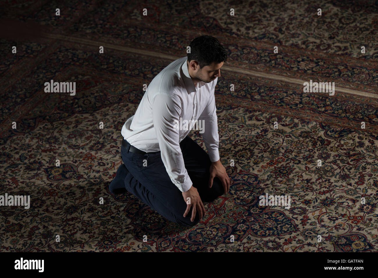 Humble Muslim Man Is Praying In The Mosque Stock Photo - Alamy