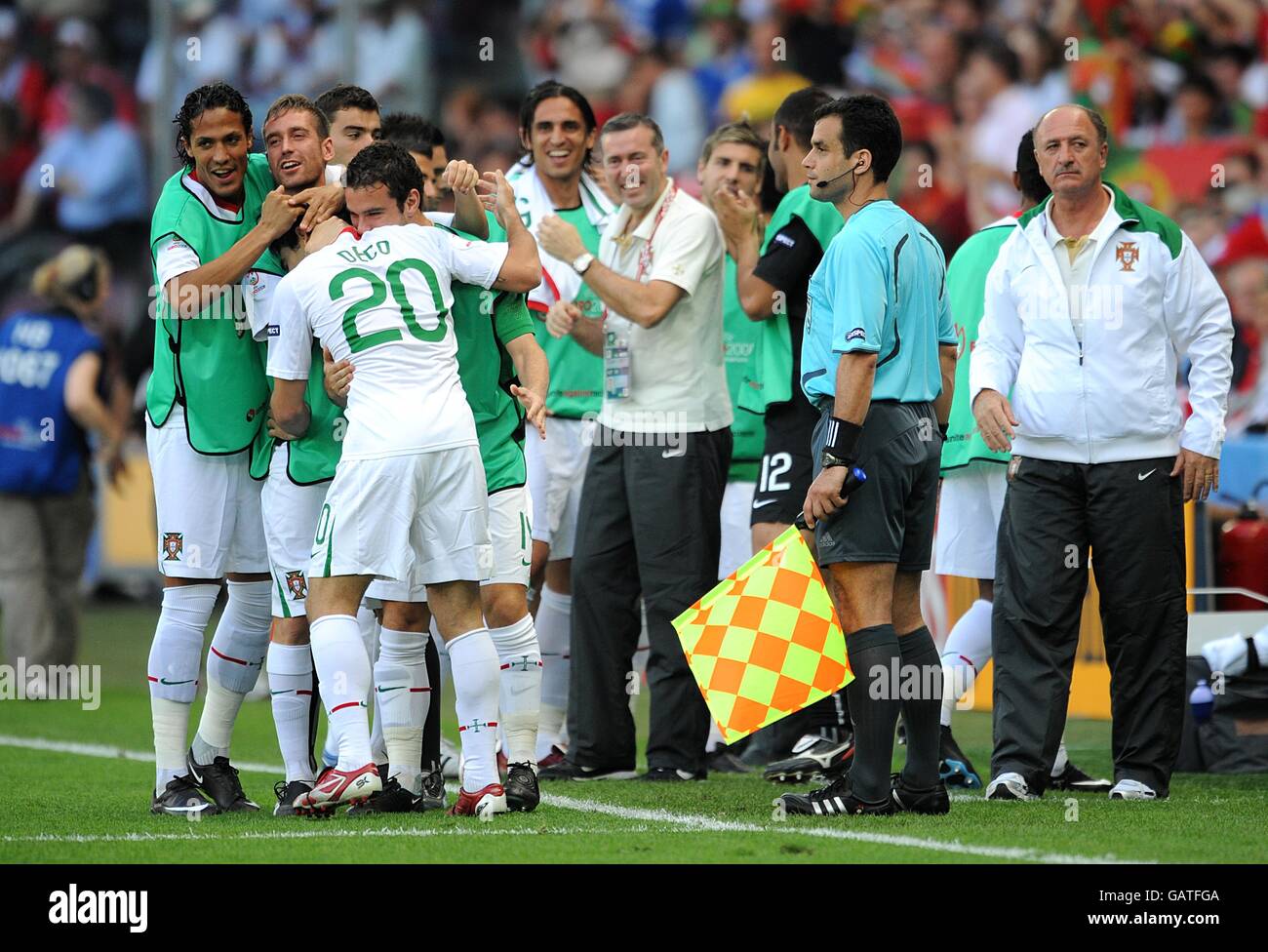 Portugal's Anderson Deco celebrates scoring with the bench Stock Photo ...
