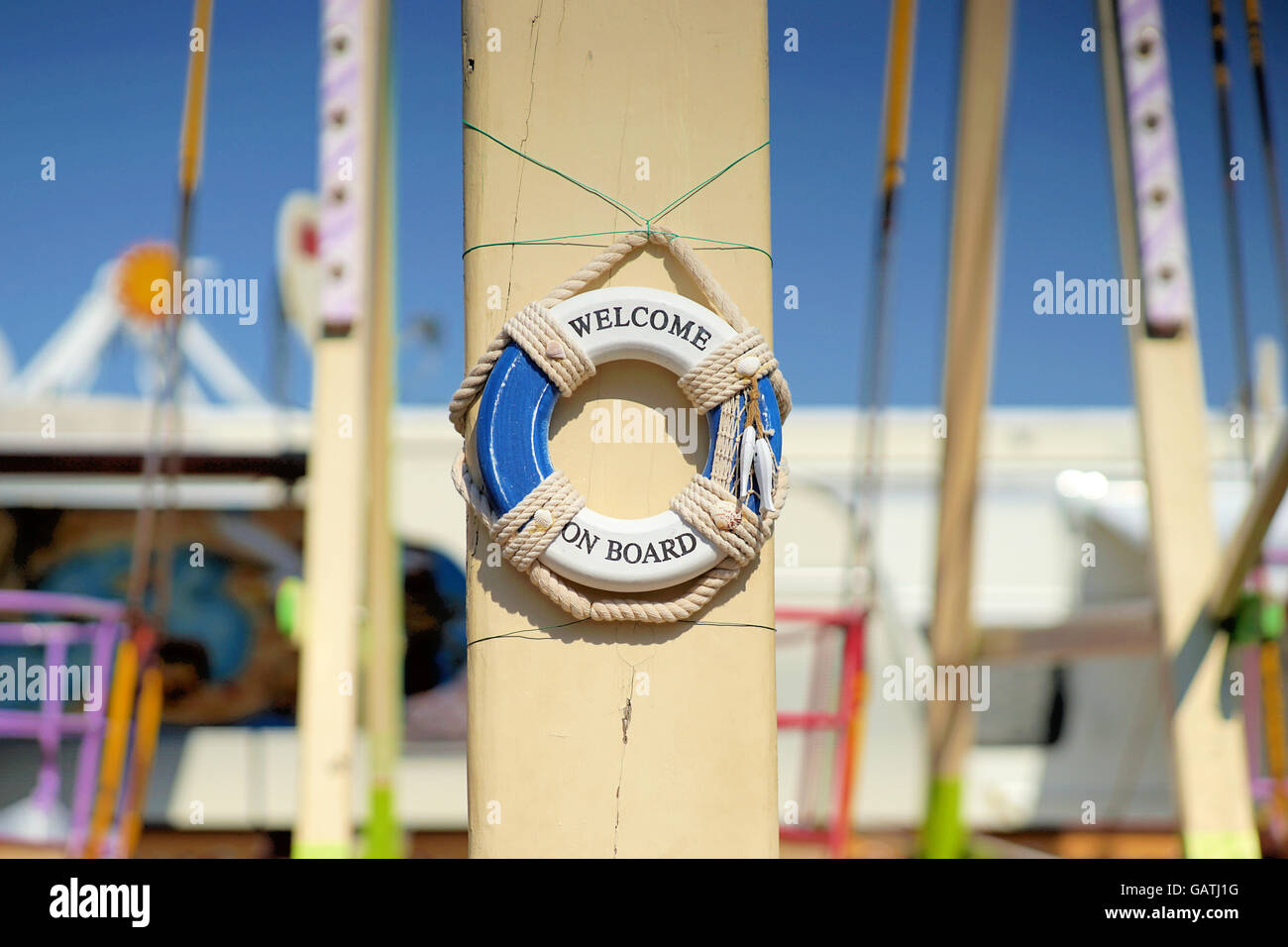 Friendly invitation to enter the ship, welcome to the boat Stock Photo ...