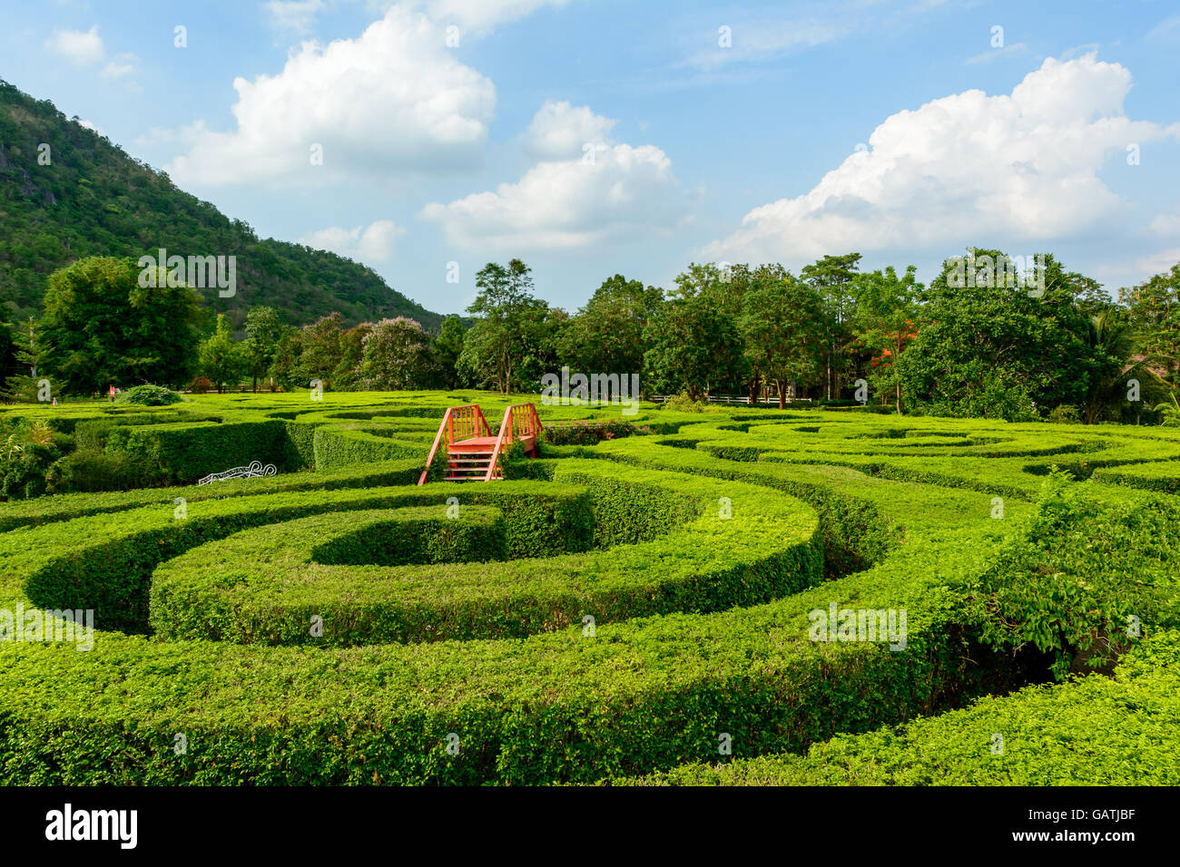 Spiral maze by the mountains at Khao Yai, Thailand. The stairs in the ...