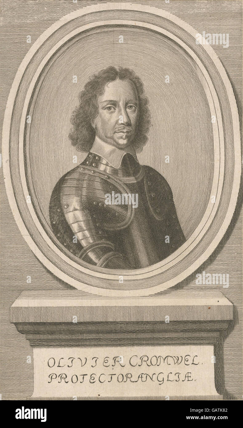 The image shows Oliver Cromwell, a key figure in the English Civil War ...