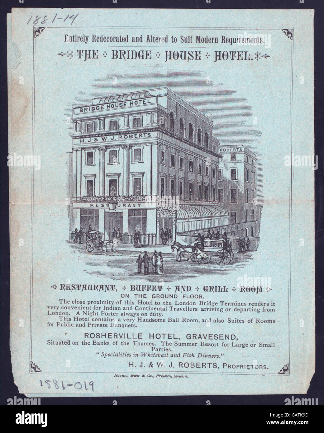 A dinner menu from The Bridge House Hotel in London, England ...