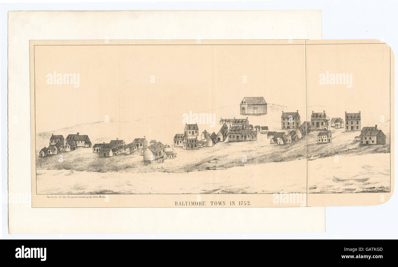 This historical artwork depicts Baltimore in the year 1752, offering a ...