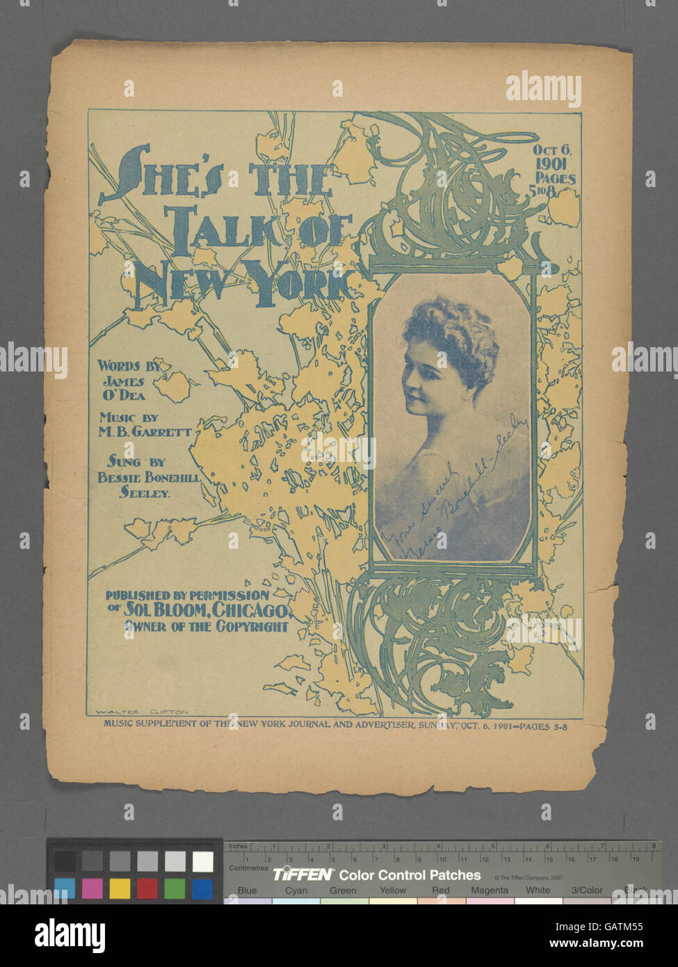 An illustration titled 'She's the Talk of New York', depicting a woman ...
