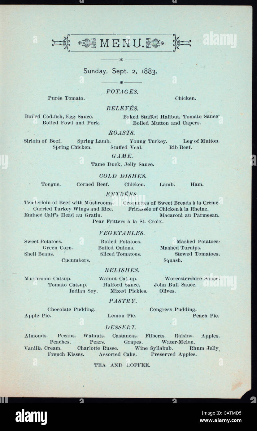 A daily menu from Poland Spring House, a historic hotel in South Poland ...