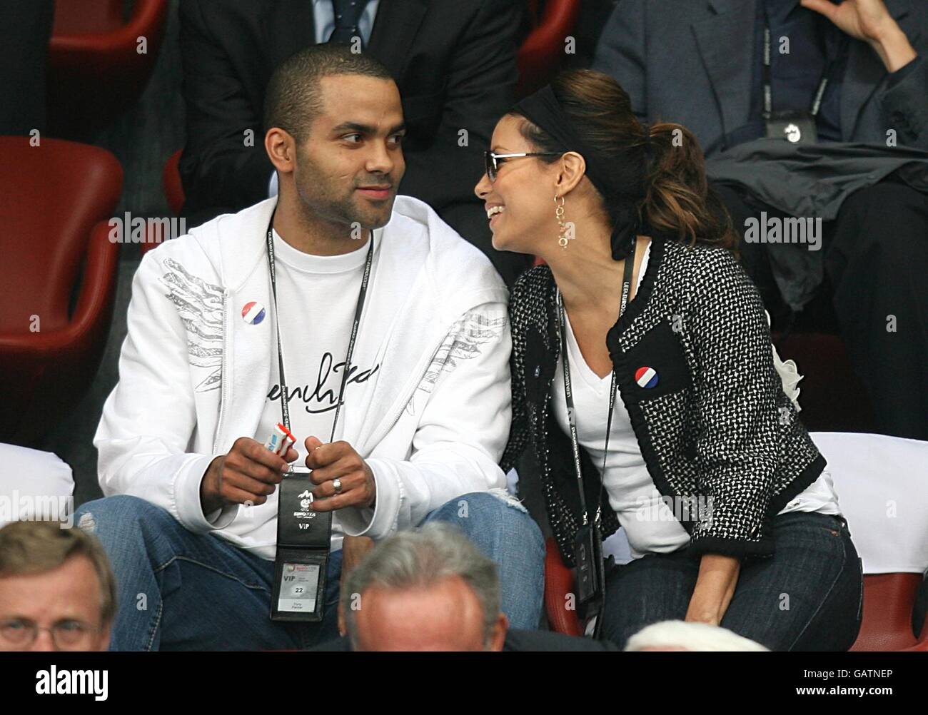 Tony Parker and his wife Eva Longoria attend todays match Stock Photo ...
