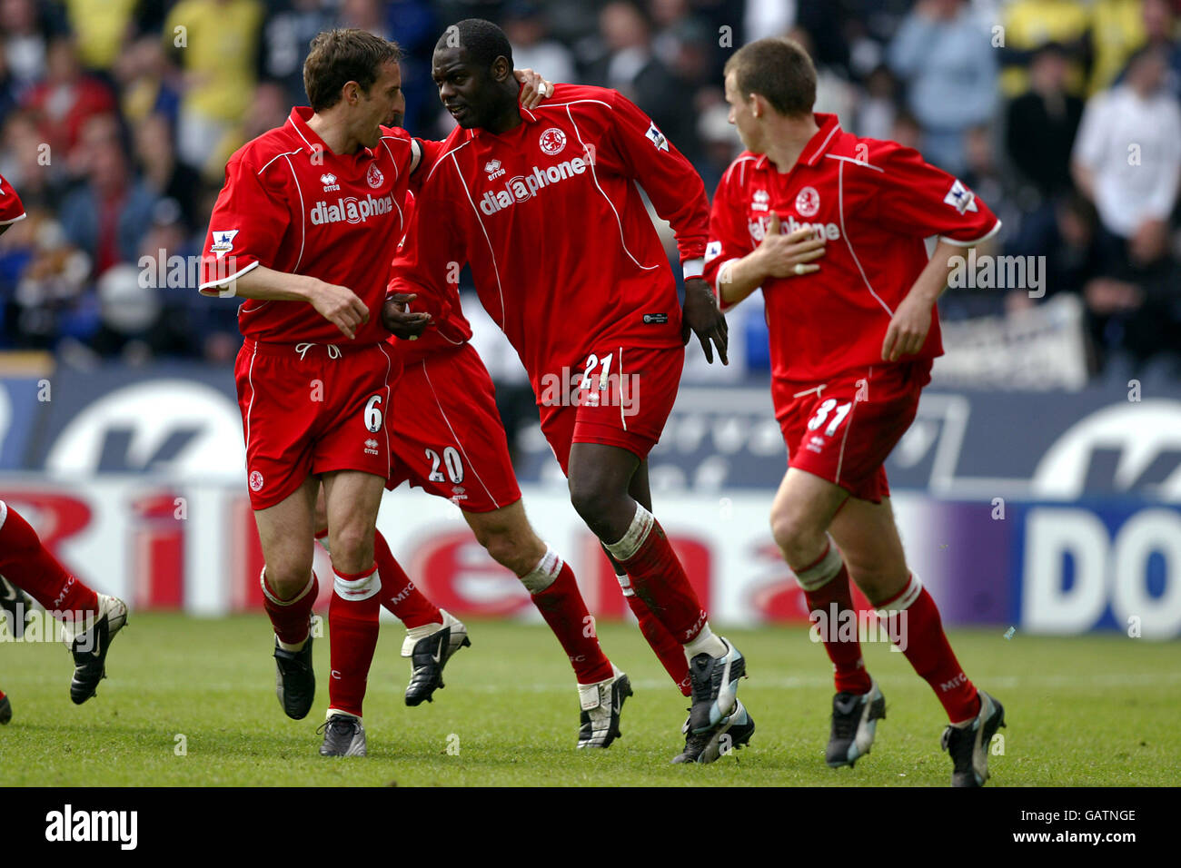Middlesbrough's Michael Ricketts (c) is congratulated by captain Gareth ...