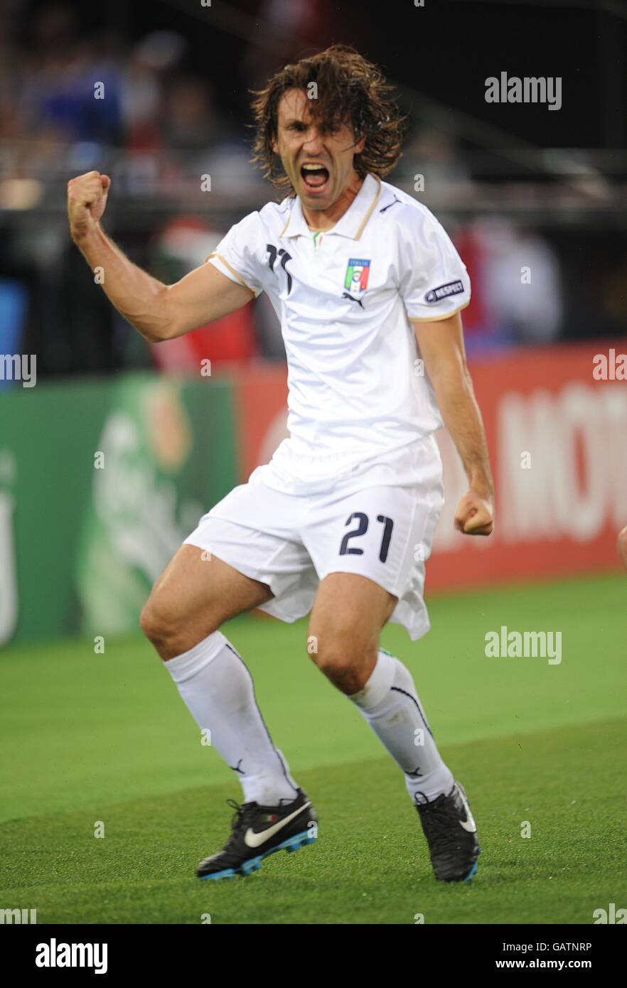 Italy's Andrea Pirlo celebrates scoring the opening goal of the game ...