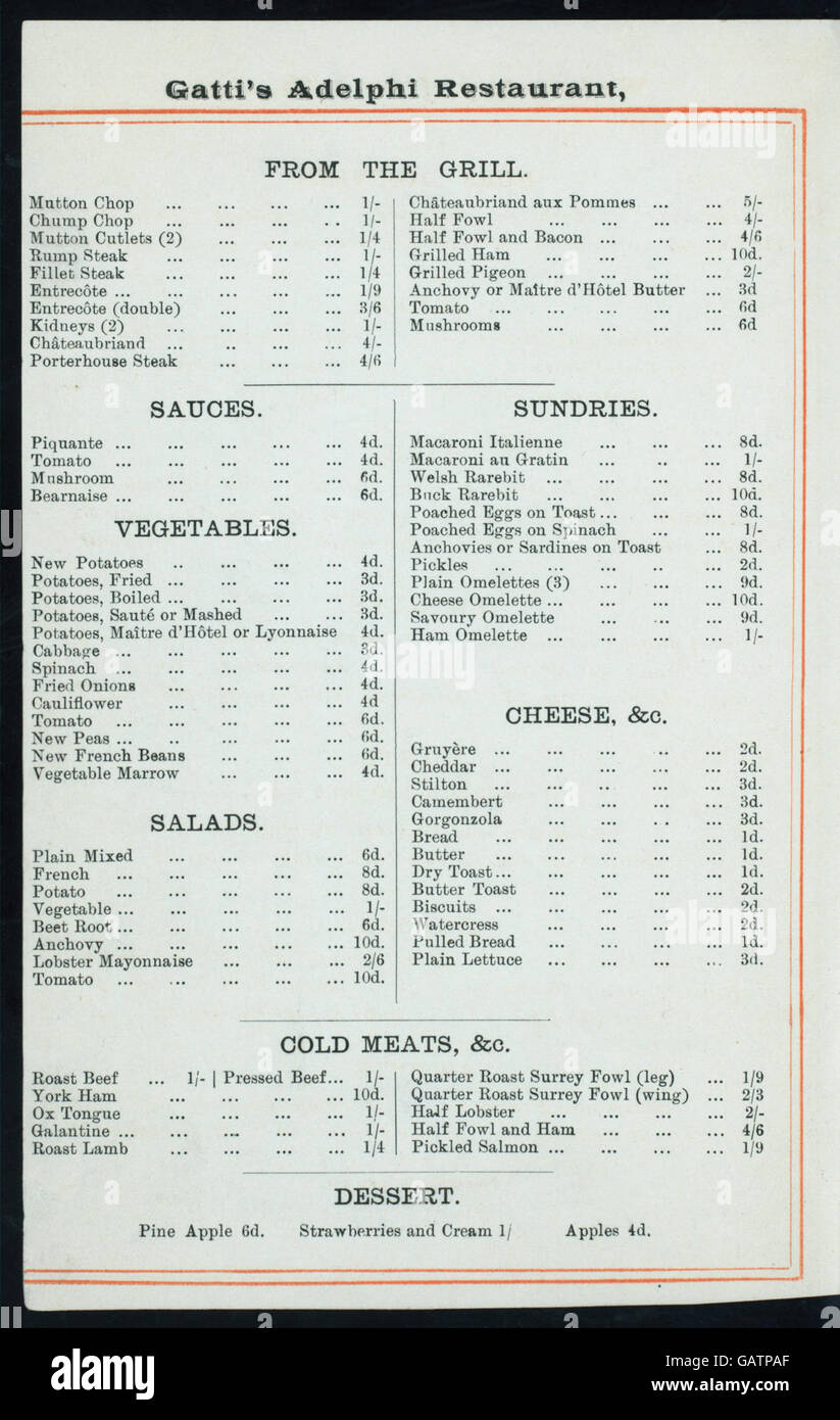 The daily menu from Gatti’s Adelphi Restaurant, located at the Adelphi ...