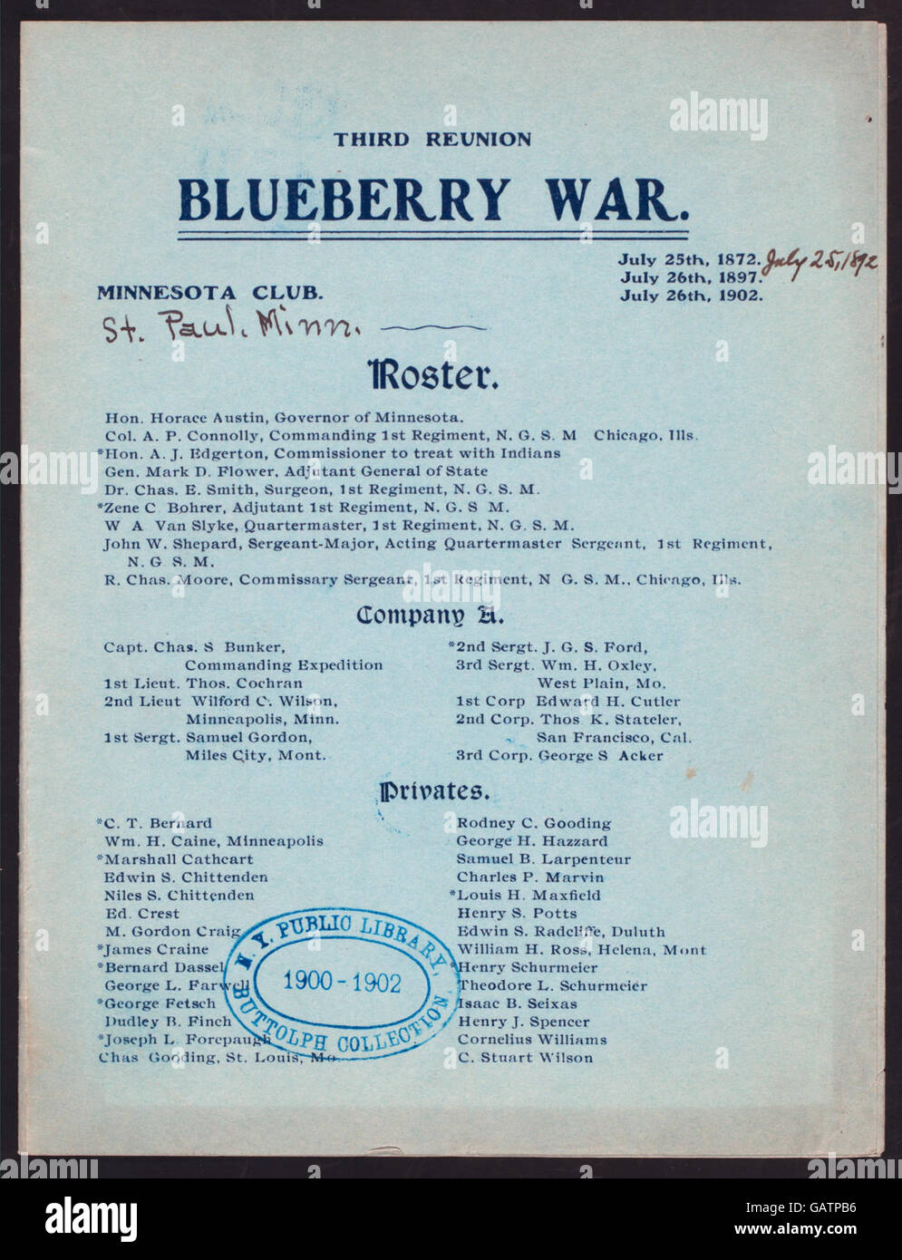 The Third Reunion of the Blueberry War was held by the Minnesota Club ...