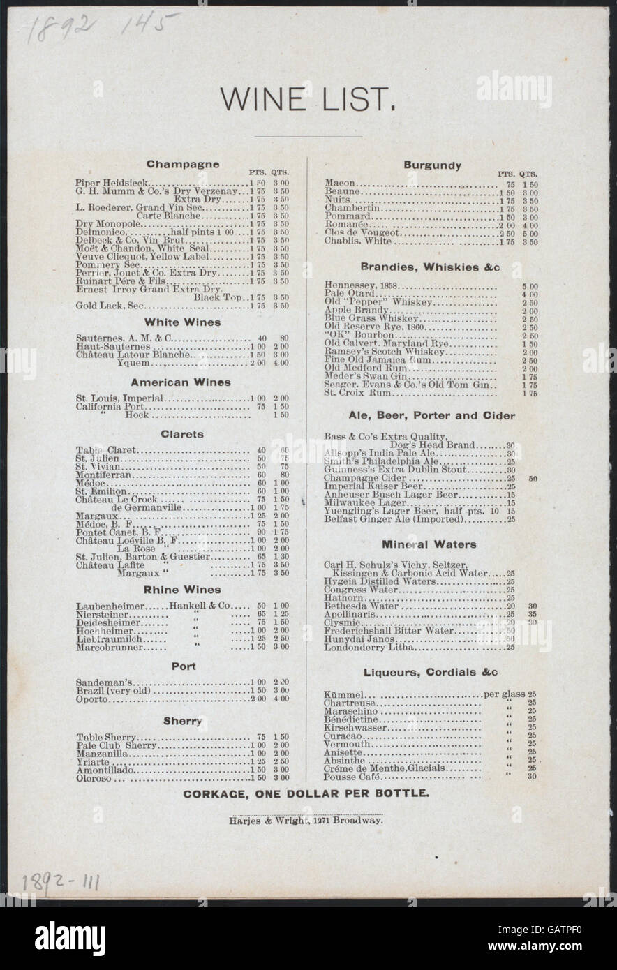 A daily menu offered at the St. Cloud Hotel in New York, hosted by Rand ...