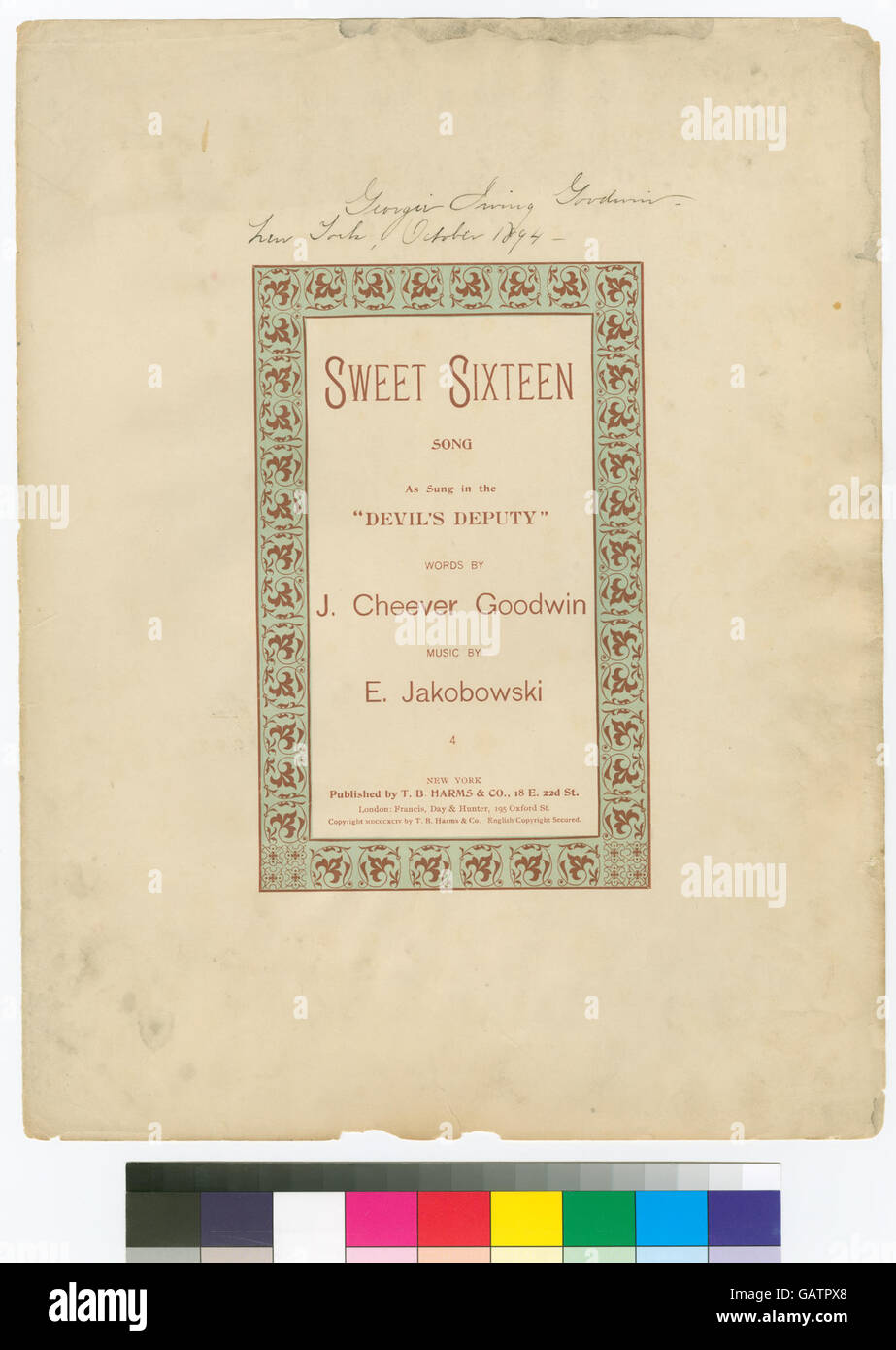 Sheet music cover for 'Sweet Sixteen,' a song popular in the early ...