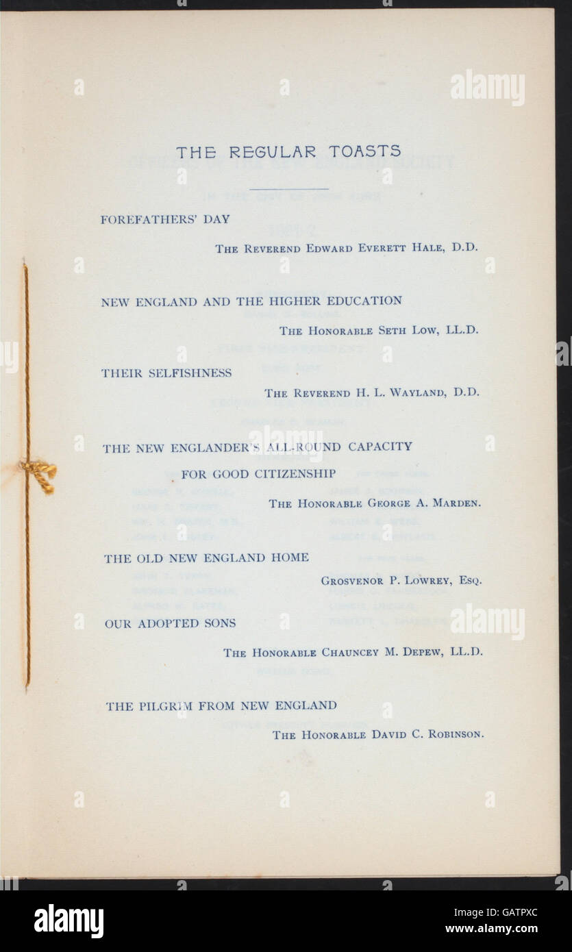 The New England Society's annual dinner at Sherry's in New York marks a ...