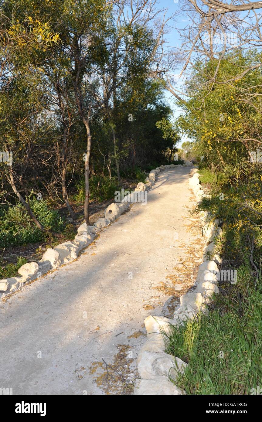 Rock lined sandy path to Kangaroo Point in Cervantes, Western Australia ...