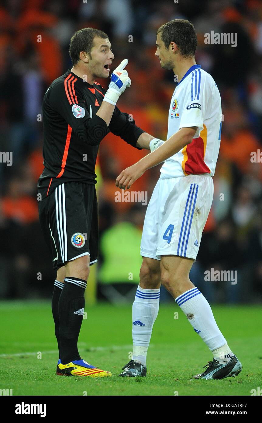 Romania's goalkeeper Bogdan Lobont and Gabriel Sebastian Tamas Stock ...
