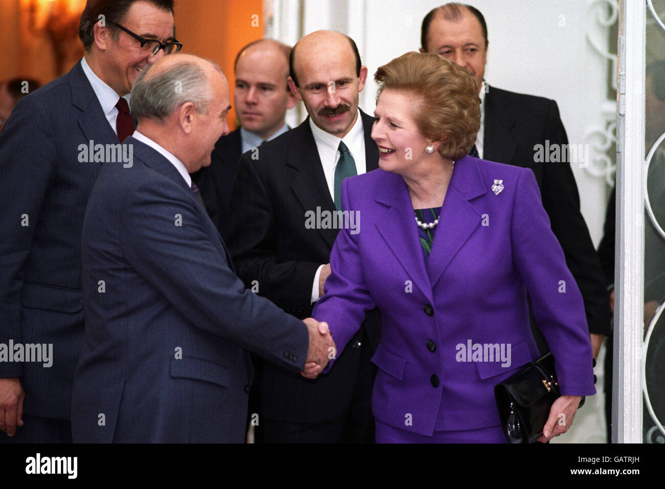Prime minister margaret thatcher meets ussr president mikail gorbachev ...